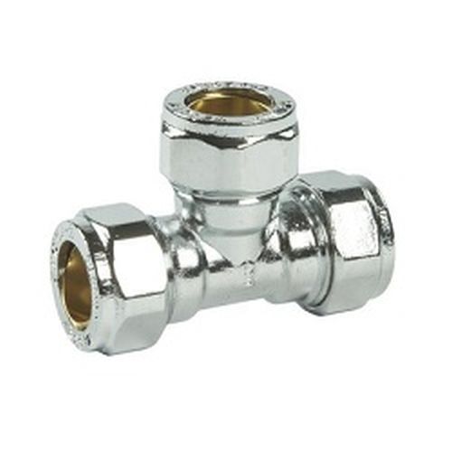 Chrome Compression 28mm x 28mm x 15mm Branch Reducing Tee | ukhps.co.uk